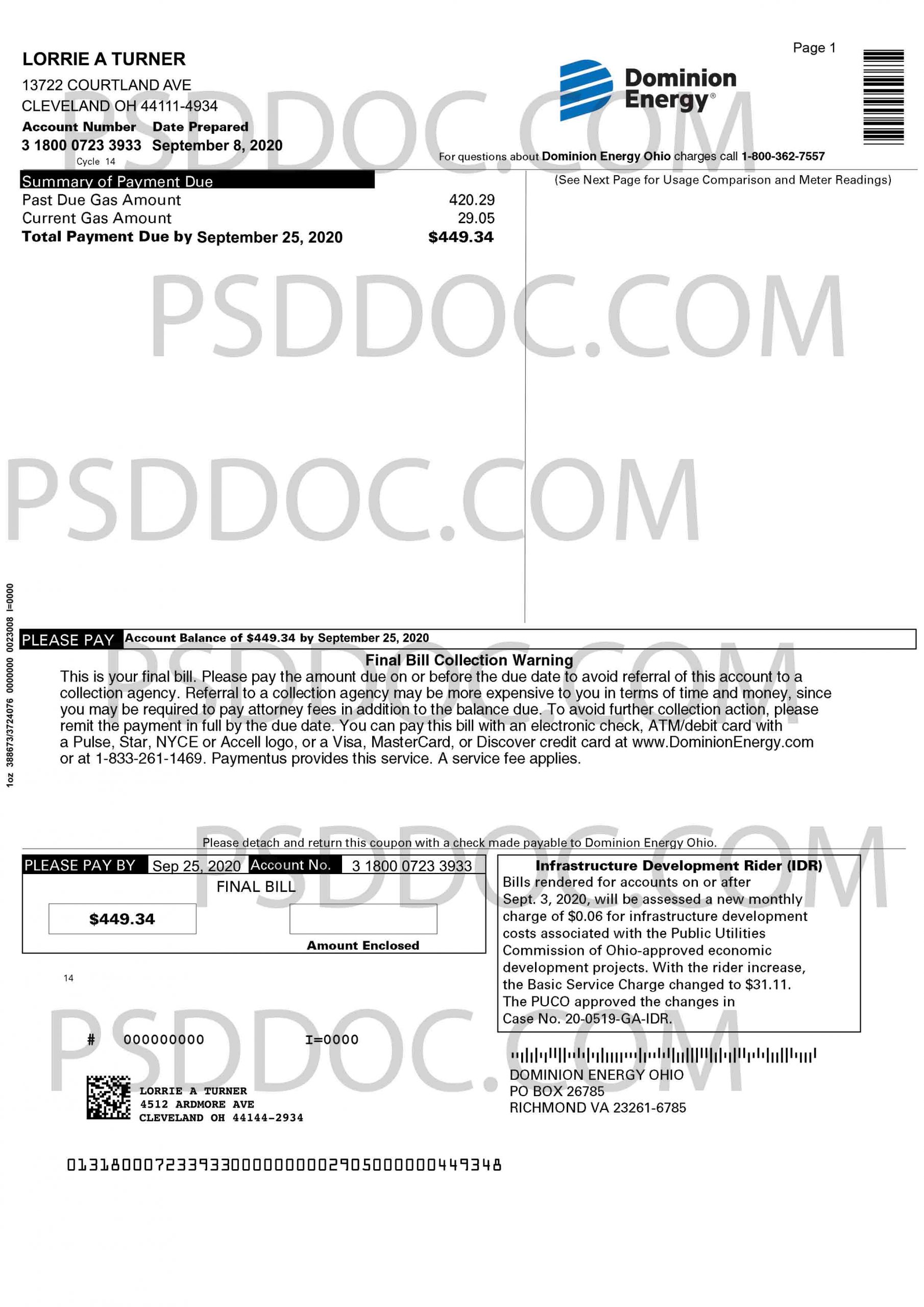 Utility bill USA - Dominion Energy - PSD Store